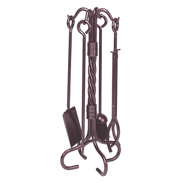 5 Piece Twist Bronze Wrought Iron Fireplace Tool Set AHF301 | Electric ...
