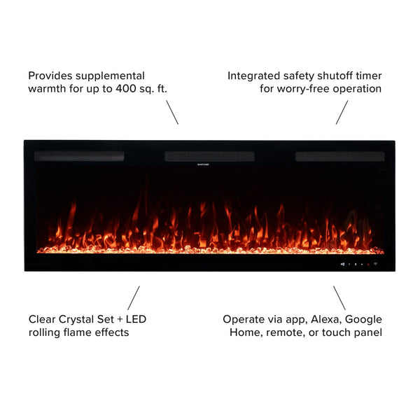 Modern Ember Vibrance 50-in Smart Linear Electric Fireplace with Cryst ...