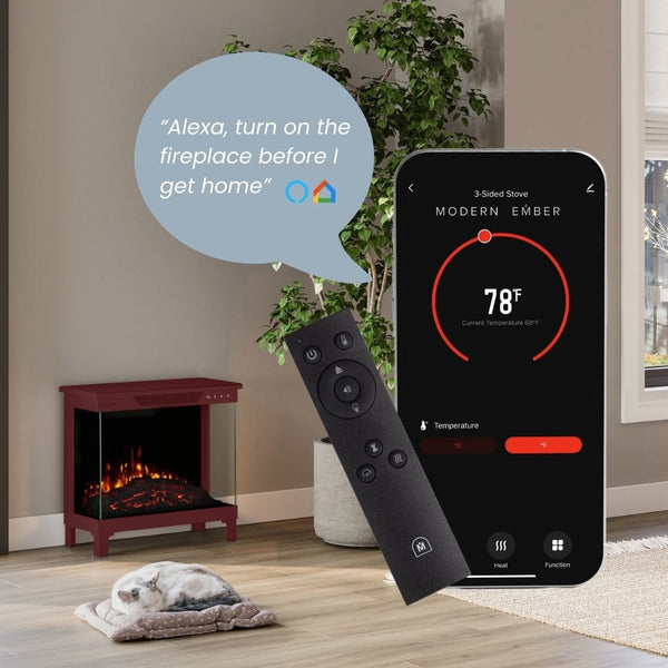 Modern Ember Skyline Smart 3-Sided Ruby Electric Fireplace Stove Heate ...