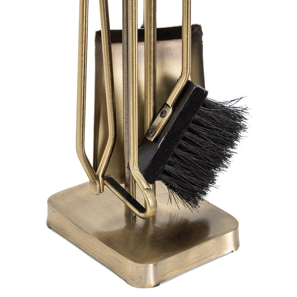 Modern Ember Levi 5 Piece Fireplace Tool Set in Aged Brass with Walnut ...